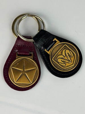 2 Vintage CHRYSLER & RAM Keychain Key Ring Chain on Leather | eBay