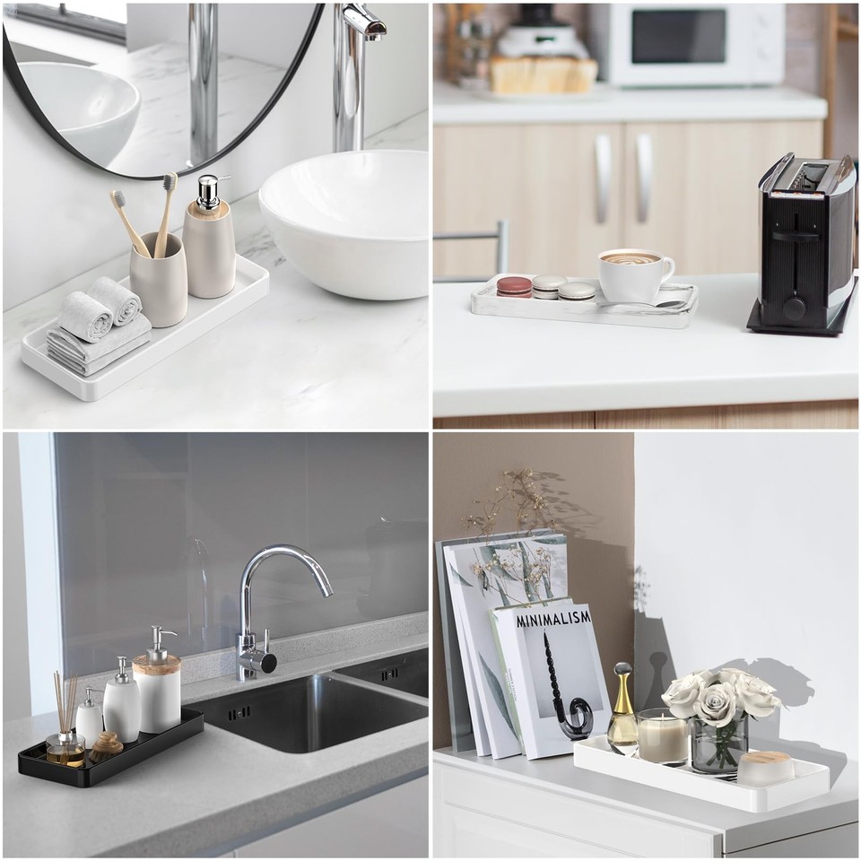 12" Marble Ceramic Vanity Tray for Bathroom Kitchen Counter Soap Tray ...