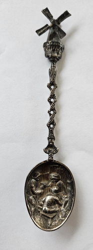Antique Dutch Silver Spoon Souvenir Wind Mill w bird Moving 3 men ...