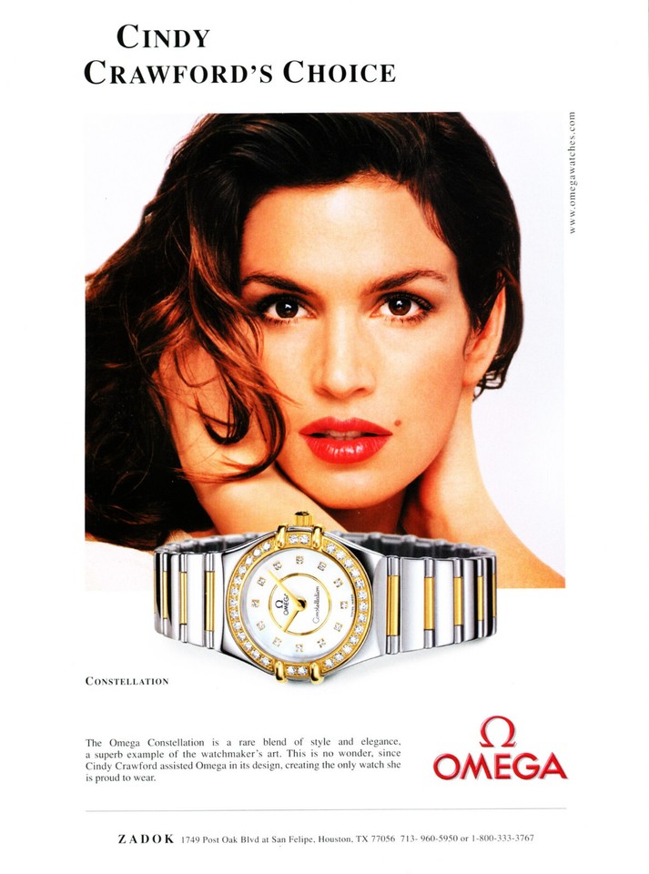 OMEGA WATCH MAGAZINE promo ad #036 ORIGINAL CINDY CRAWFORD | eBay