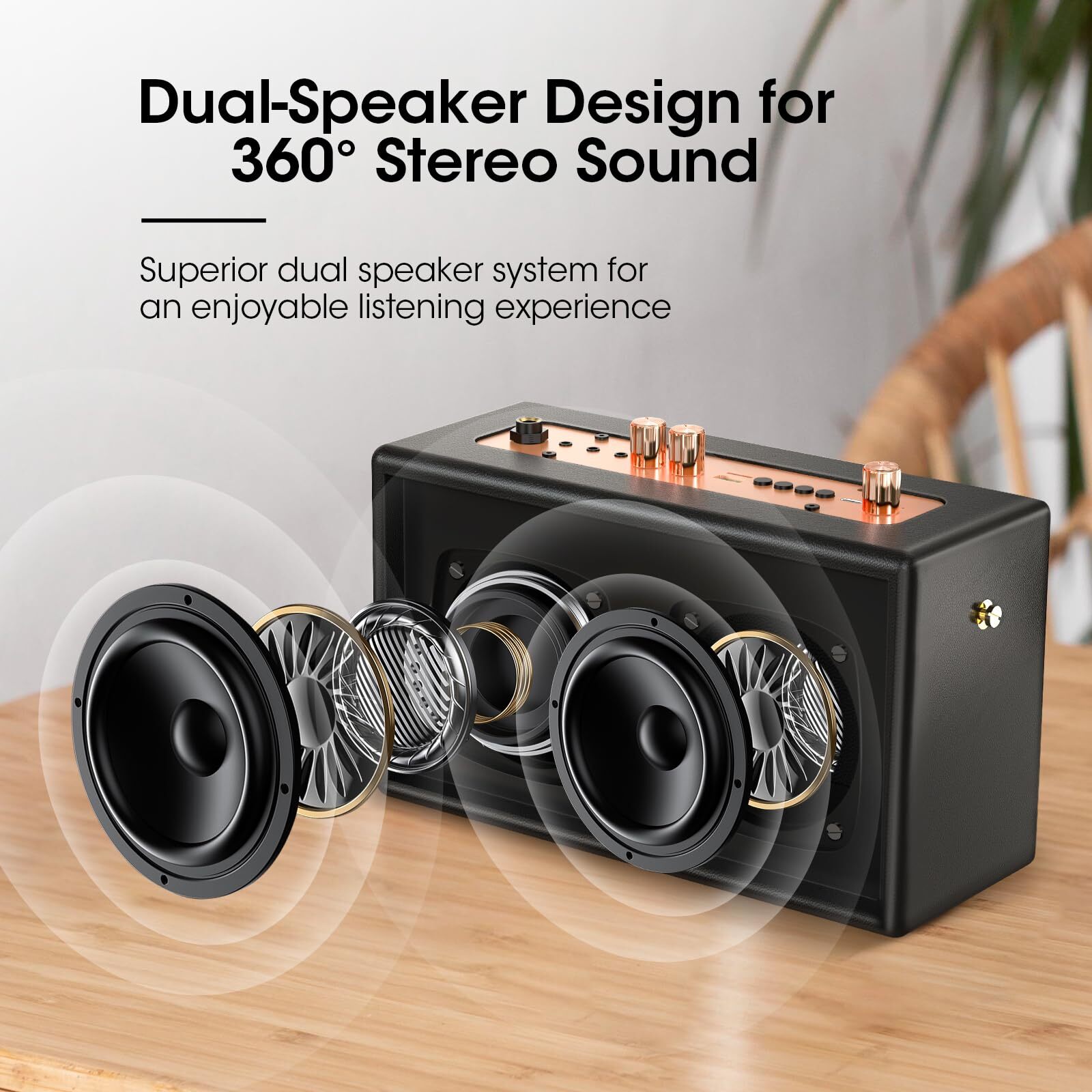 Retro Karaoke Machine with Two Wireless Microphones, Portable Bluetooth ...