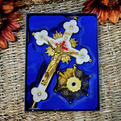 INRI Crucifix Altar Stand With Detachable Base 9 " White And Gold In ...