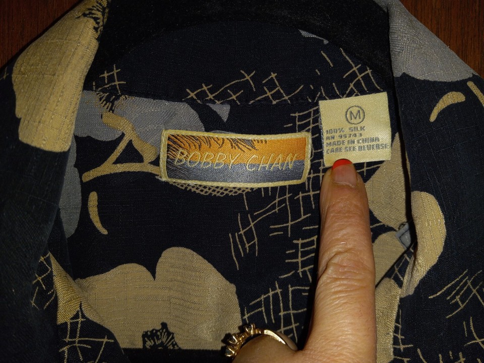 Bobby Chan Women's M Silk Blue Floral Hawaiian Shirt Button Down Short ...