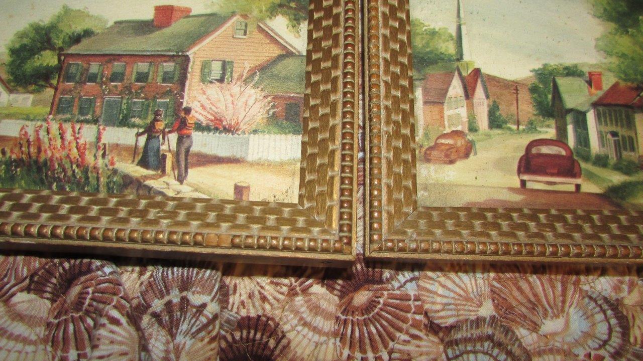 GENE WALSH VINTAGE PAIR PICTURES FRAMES WOOD BASKETWEAVE DESIGN 6" x 8 ...