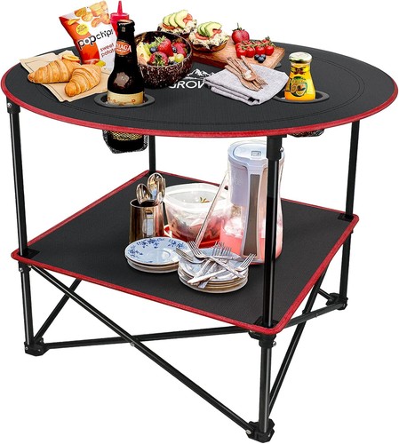Folding Canvas Camping Table - Portable Lightweight Round for Outdoor ...