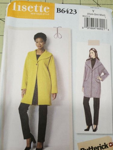 Butterick B6423 Portrait Collar Coat Single Button Closure Sizes XS S M ...