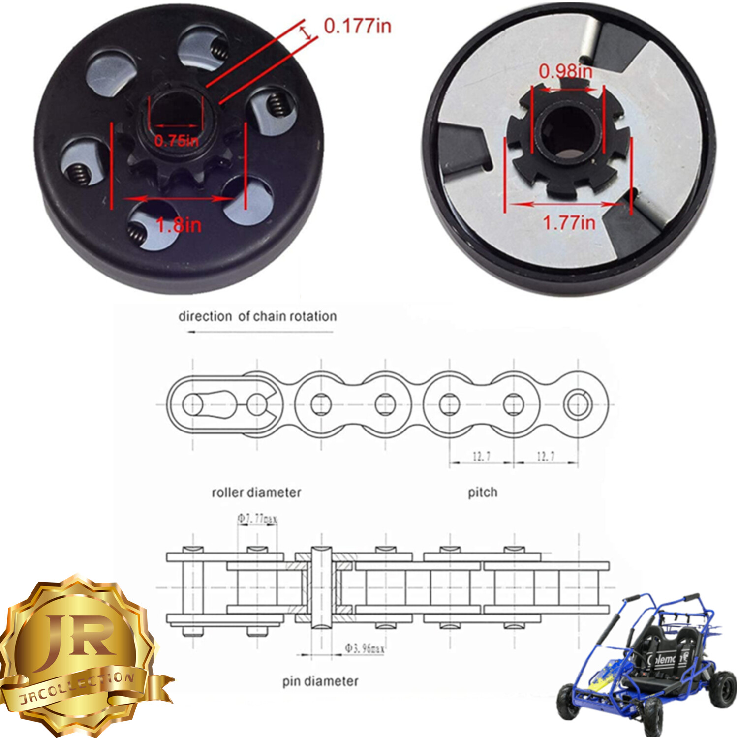 CLUTCH 3/4" #420 FITS 5.5HP COLEMAN CT200U TRAIL MINI BIKE BAJA MB165 ...