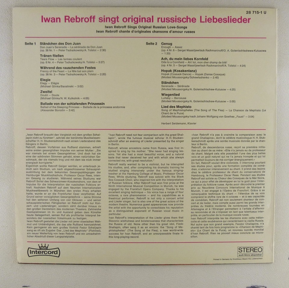 12" LP Vinyl - Iwan Rebroff – Original Russische Liebeslieder - AA1811 ...