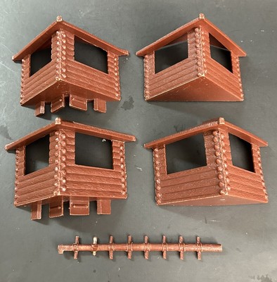 TWO Marx Fort Apache Play Set Block House /Guard Towers 4 Halves w/ 1 ...