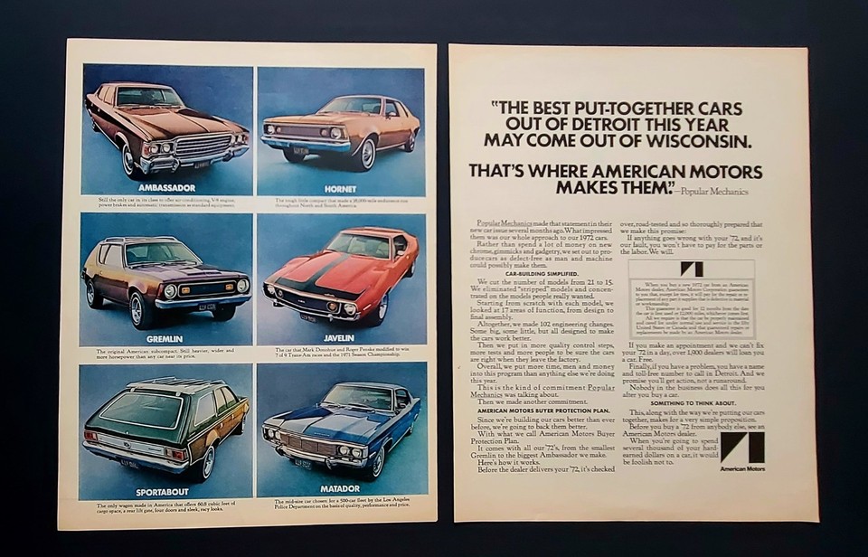 Vintage AMC Car ads Javelin Ambassador Gremlin Rambler Hornet Hudson ...