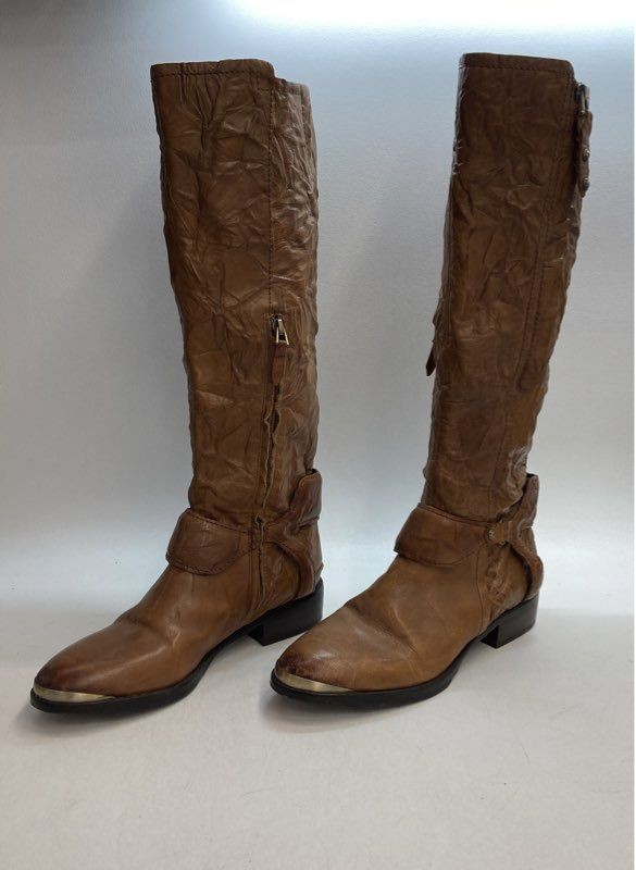 Sam Edelman Presley Brown Crinkled Leather Knee High Riding Boots ...