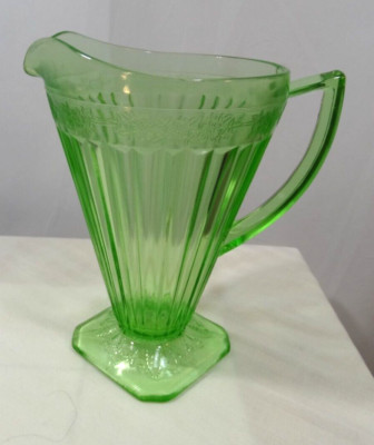 URANIUM JEANNETTE DEPRESSION GLASS GREEN PITCHER ADAM PATTERN 1930’S ...