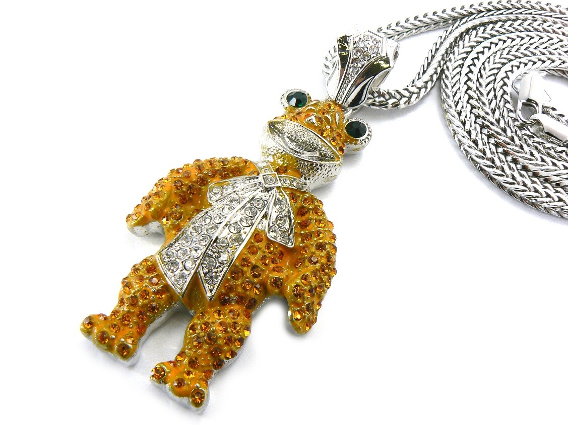 HIP HOP FULL ICED FROG PIECE WITH 4mm 30" FRANCO CHAIN WHITE GOLD ...