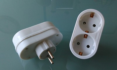2 x Schuko Doppelstecker Mehrfachstecker 2 Fach Stecker Adapterstecker ...