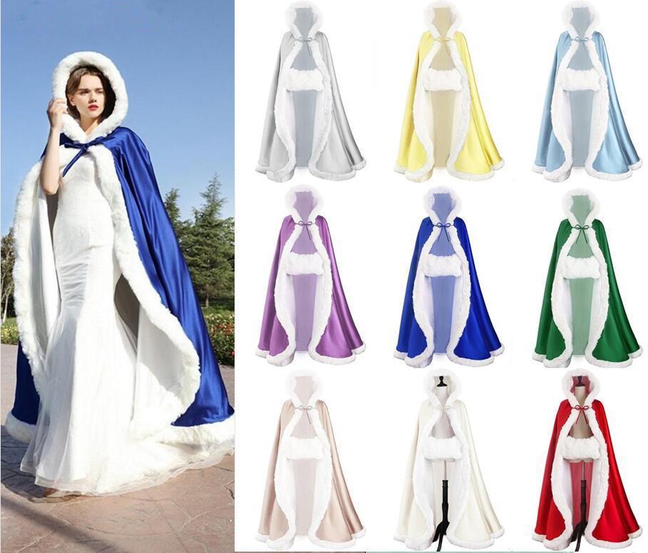New Bridal Winter Wedding Long Cloak Cape Hooded Fur fur edge Floor ...
