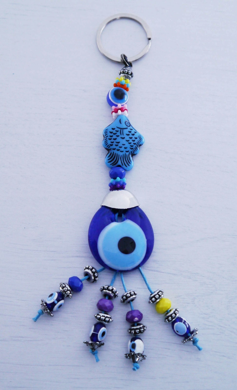 Turkish Blue Evil Eye and Hamsa Hand Key Chain Bag Lucky Greek Mati Eye ...