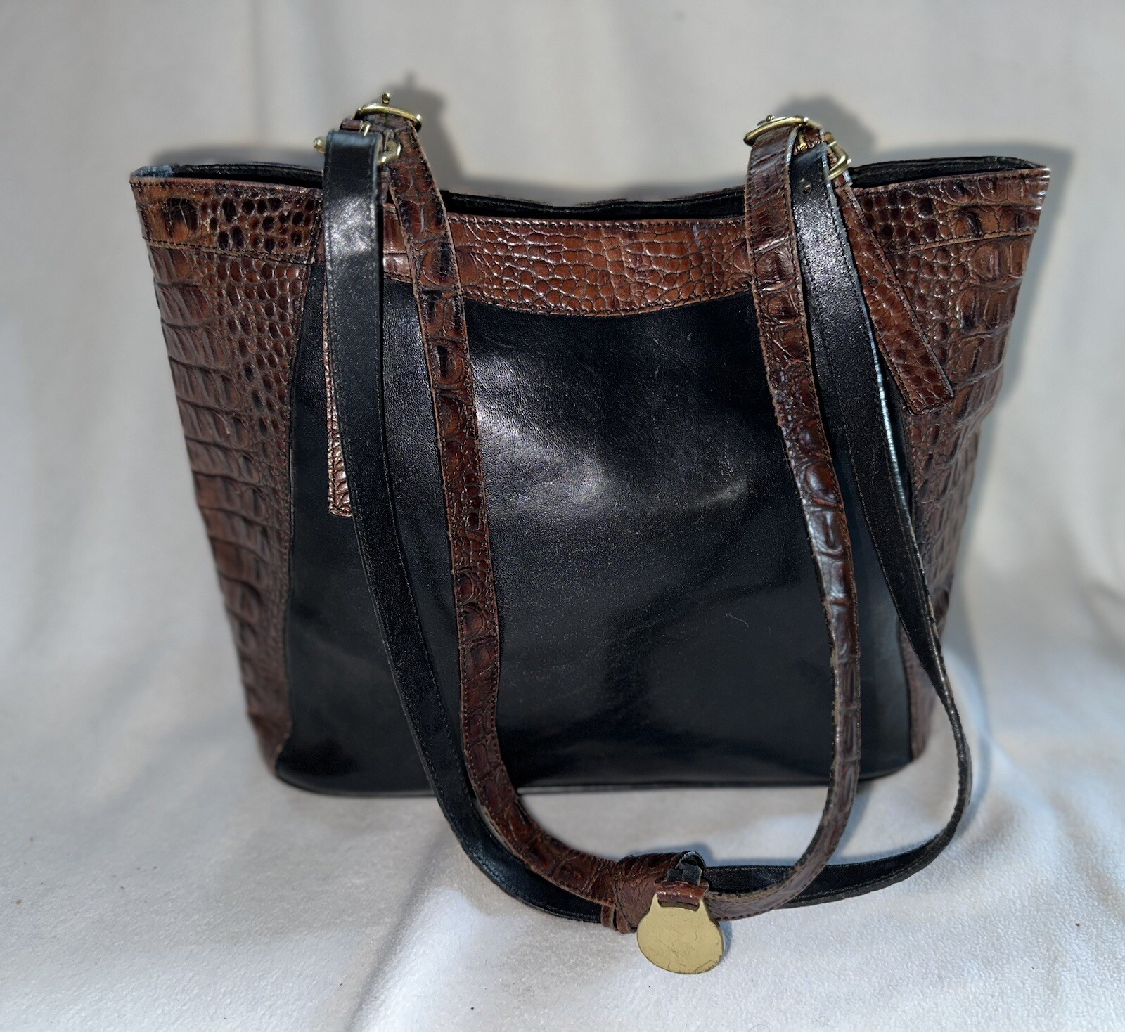 Brahmin Vintage Tuscan Black Leather Brown Croc Allig… - Gem