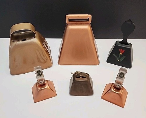 Lot Of 5 Aluminum Style/Copper & Brass Finish Cow Bells & Miniature ...