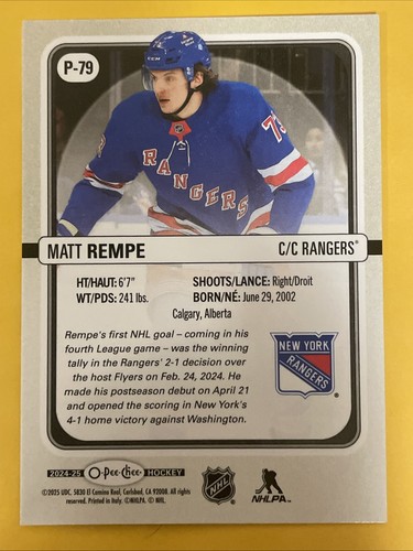 Matt Rempe 2024-25 O-Pee-Chee OPC Premier RC Card #P-79 ROOKIE RC | eBay