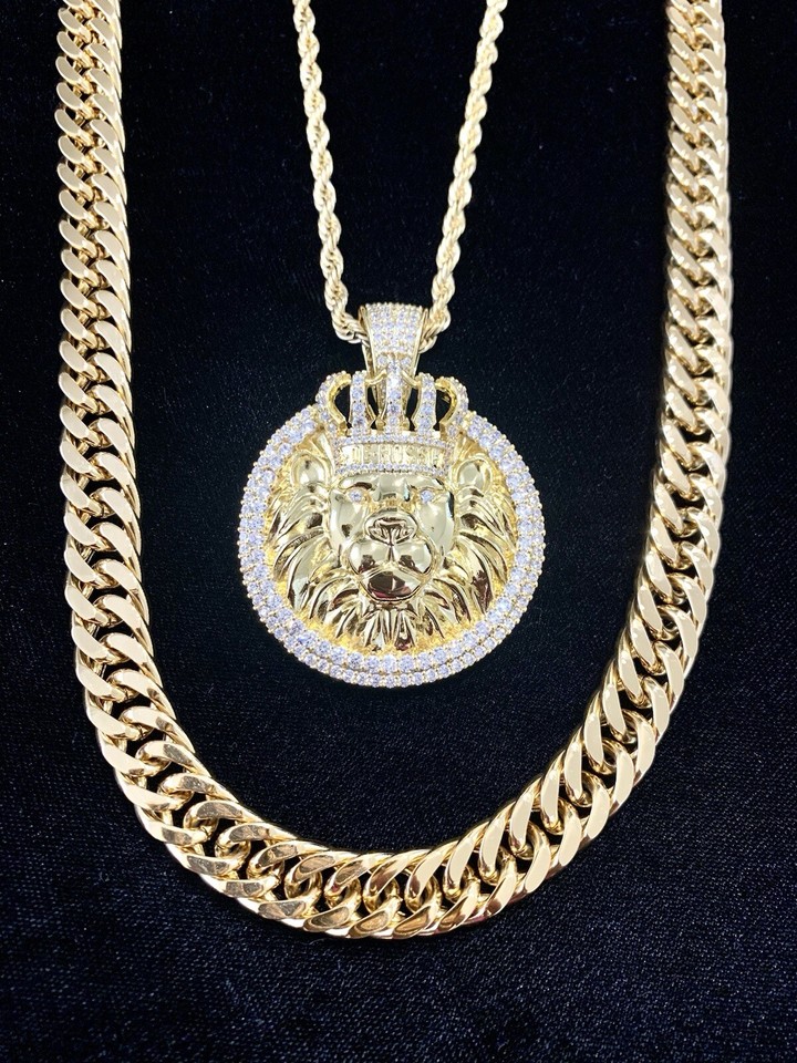 Solid 18K Gold Lab Diamonds LION KING Pendant Chain Necklace LIFETIME ...