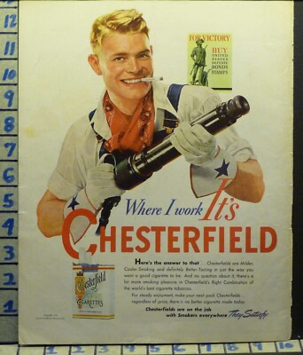 1942 CHESTERFIELD BOND RIVET GREASE GUN MILITARY WAR WWII VINTAGE ART ...