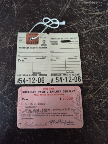 Northern Pacific Railway Lot Baggage Ticket And And Conductors Pass ...