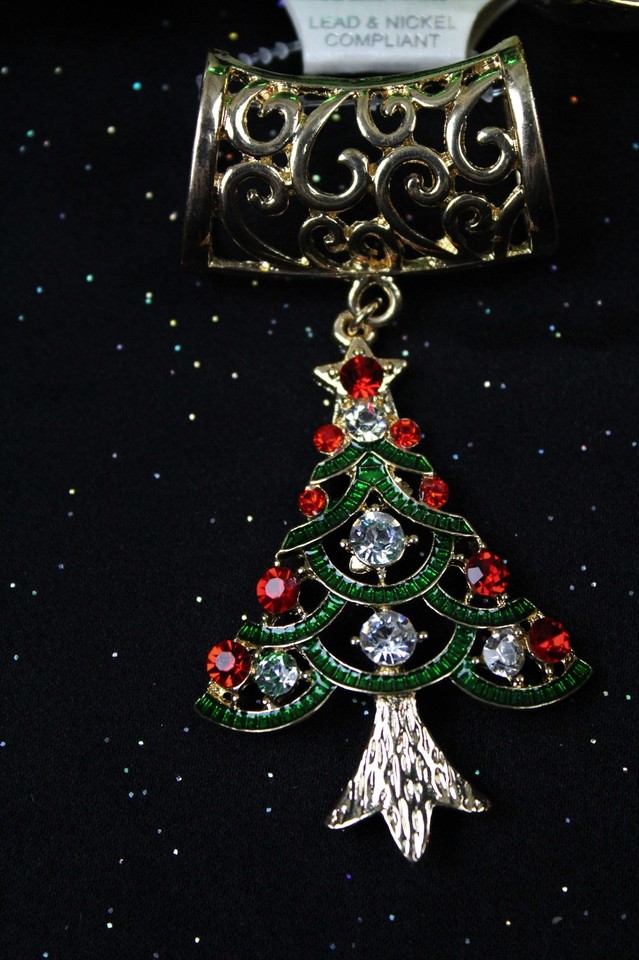 Christmas Tree or Jingle Bell Scarf Ring Gold and Colorful Crystal ...