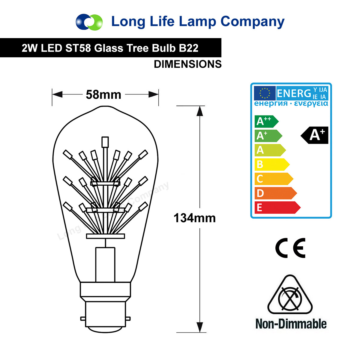 2w Vintage LED Tube Light Bulb B22 Clear Glass Tree Filament T28 for ...