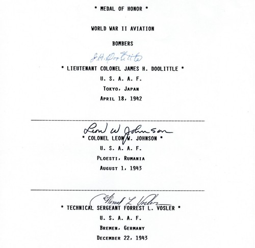 3 Medal Of Honor Autographs J H DOOLITTLE - LEON JOHNSON - FORREST ...