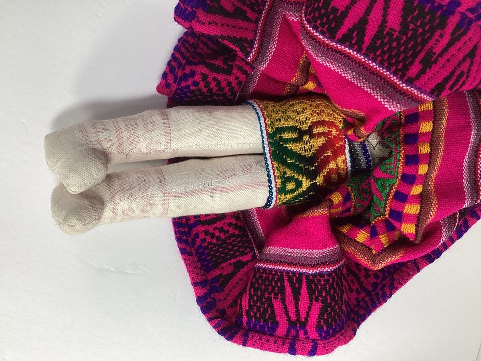 PERUVIAN FOLK ART CLOTH DOLL CARRYING BABIES LAMA TEXTILE Embroidered ...