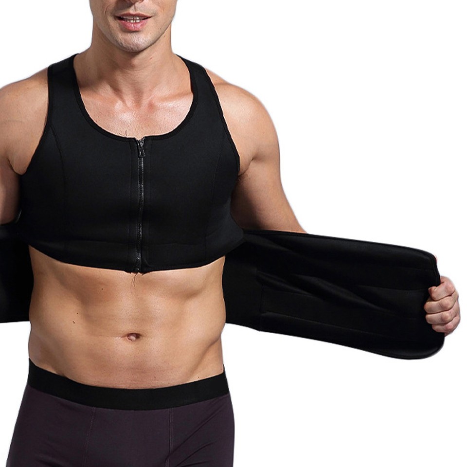 (Black XL)Man Waist Trainer Zipper Workout Sweat Sauna Tummy Control ...
