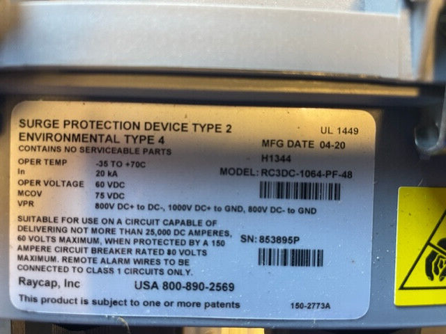 Raycap Commscope RC3DC-1064-PF-48 OVP Box for 2 RRUs with 2 Strikesorb ...