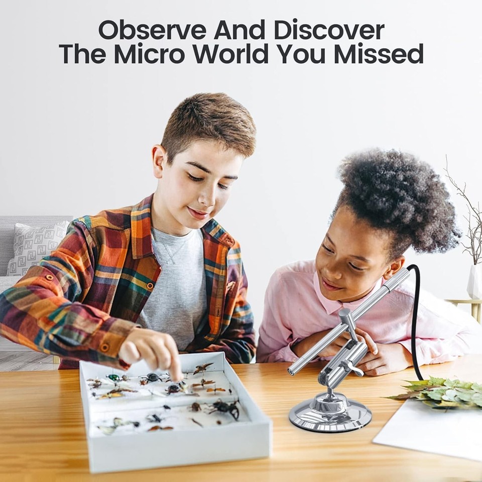 USB/USB-C Digital Microscope 10X to 200X Magnification Camera with 8 ...