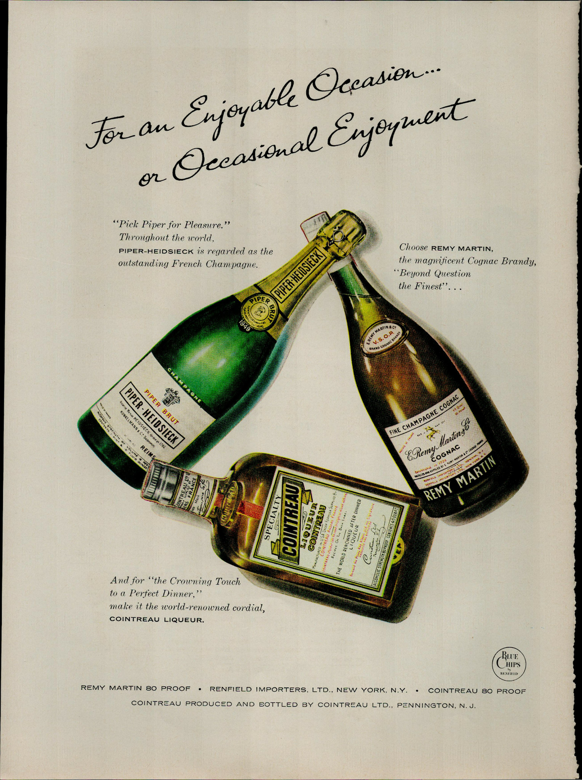 1956 Remy Martin Piper Heidsieck Alcohol Bottles Vintage Print Ad 2641 ...