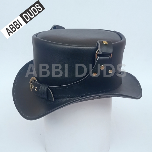 Leather Top Hat El Dorado Steampunk Black Leather Top Hat - Bikers Hat | eBay