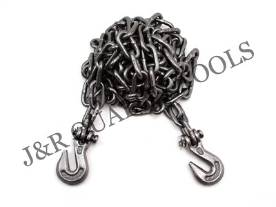 (2) 1/4" x 12 ft Tow Chain with Hooks Towing Pulling Secure Truck Cargo ...
