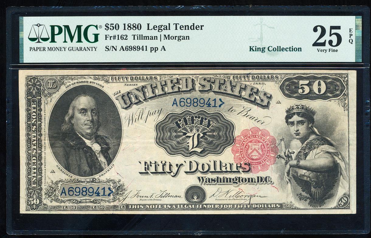 FR.162 1880 $50 LEGAL TENDER PMG25 EPQ VF+ "BEN FRANKLIN" NOTE | eBay
