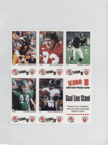 1989 Vachon CFL Pannels Grover Covington Kent Warnock Darrell Smith ...