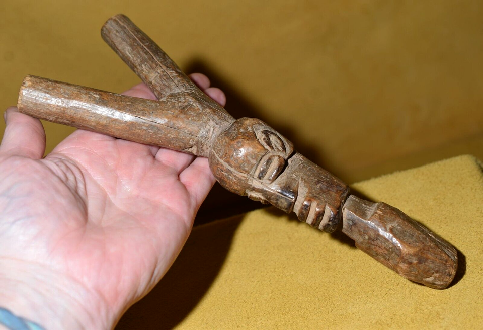 Antique African Baule Wood Hunting Slingshot Male Bust Statue Ivory ...