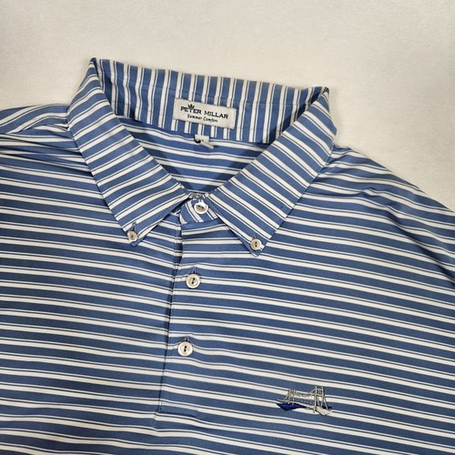 Peter Millar Men's Size XL Hales Performance Striped Polo Nordic Pine ...