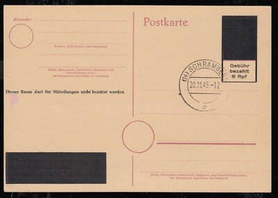 All.Bes.PF 814 I **, 6 Pf.GS-Karte, Franz.Zone, Blanko Schramberg 20.11 ...