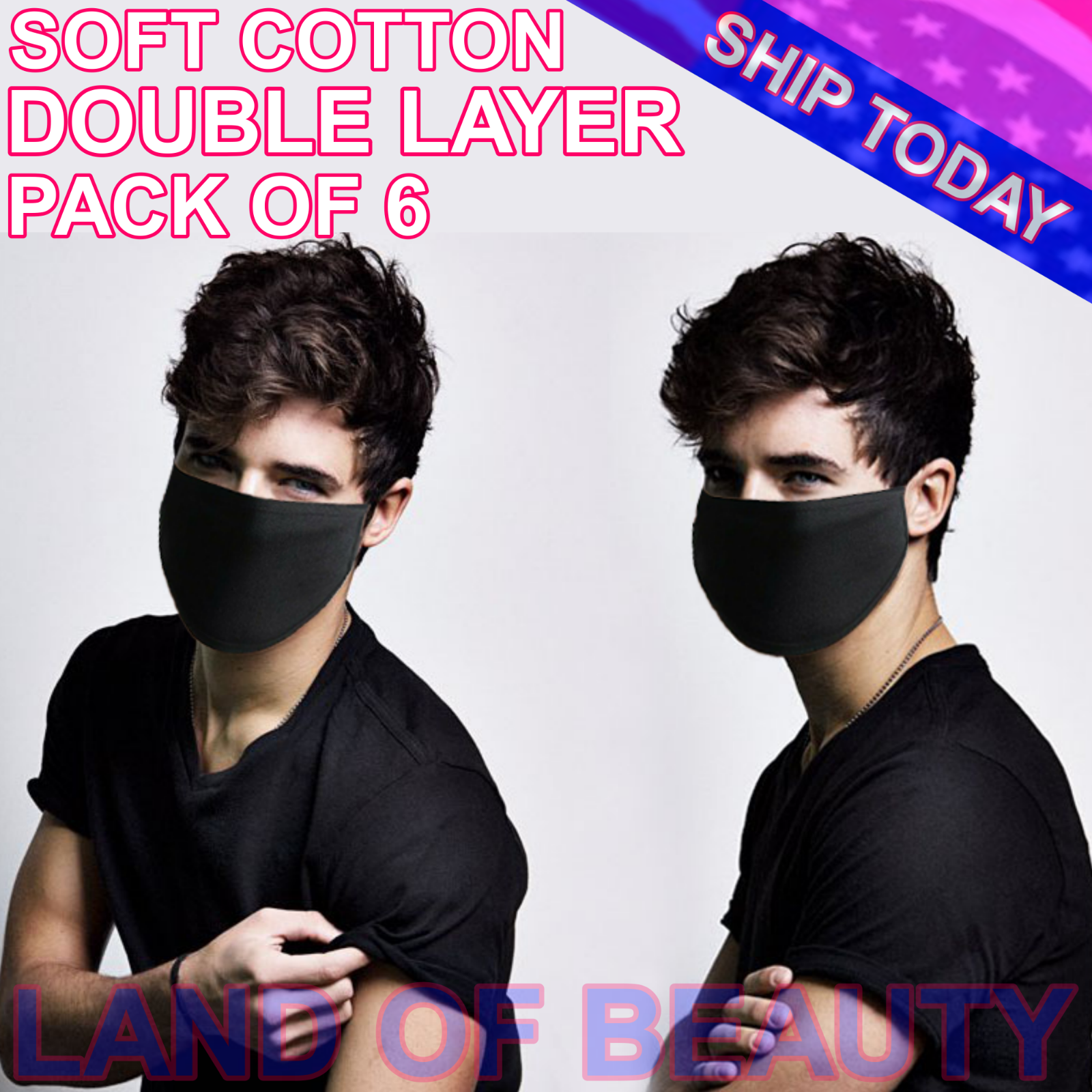 6pcs Cotton Face Mask Double Layer Reusable and Washable Unisex Black ...