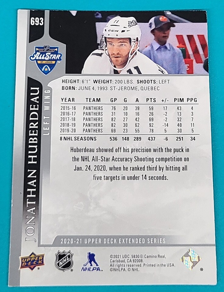 2020 Upper Deck AS #693 Jonathan Huberdeau Florida Panthers Hockey Card ...