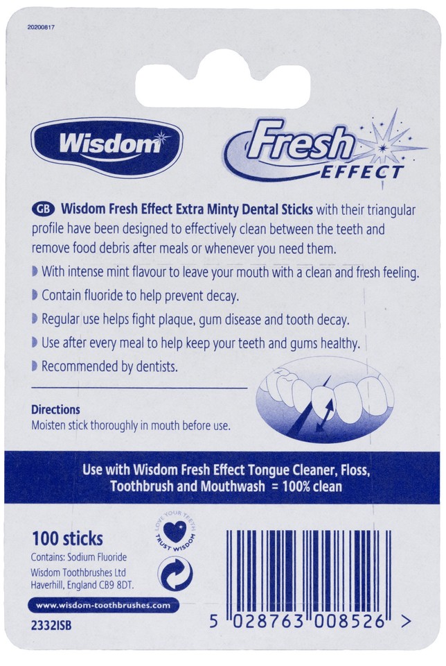 6x Wisdom Extra Minty Mint Fluoride Dental Wood Sticks 100 Woodsticks ...