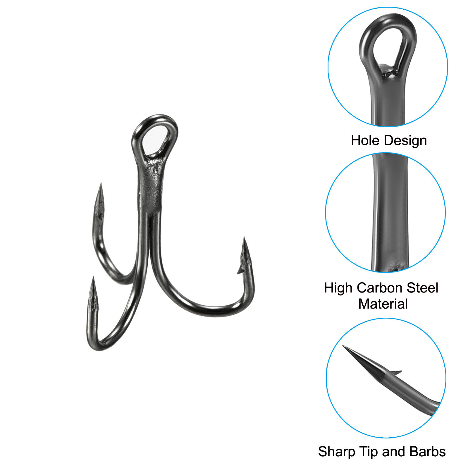 12# Fishing Treble Hook, 10Pcs 3X Strong Treble Fish Hook for Saltwater ...