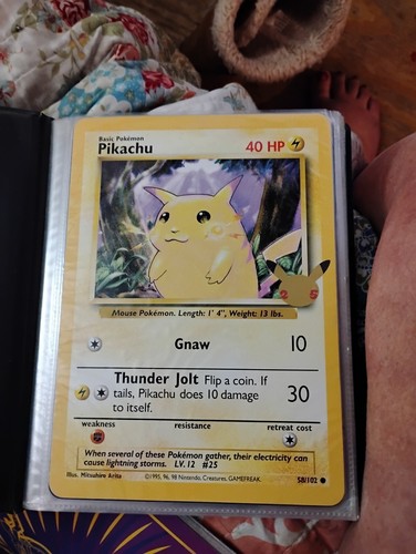 Jumbo 1995 Pikachu Gnaw Pokemon Card 58/102 Rare. 40 HP Good Condition ...