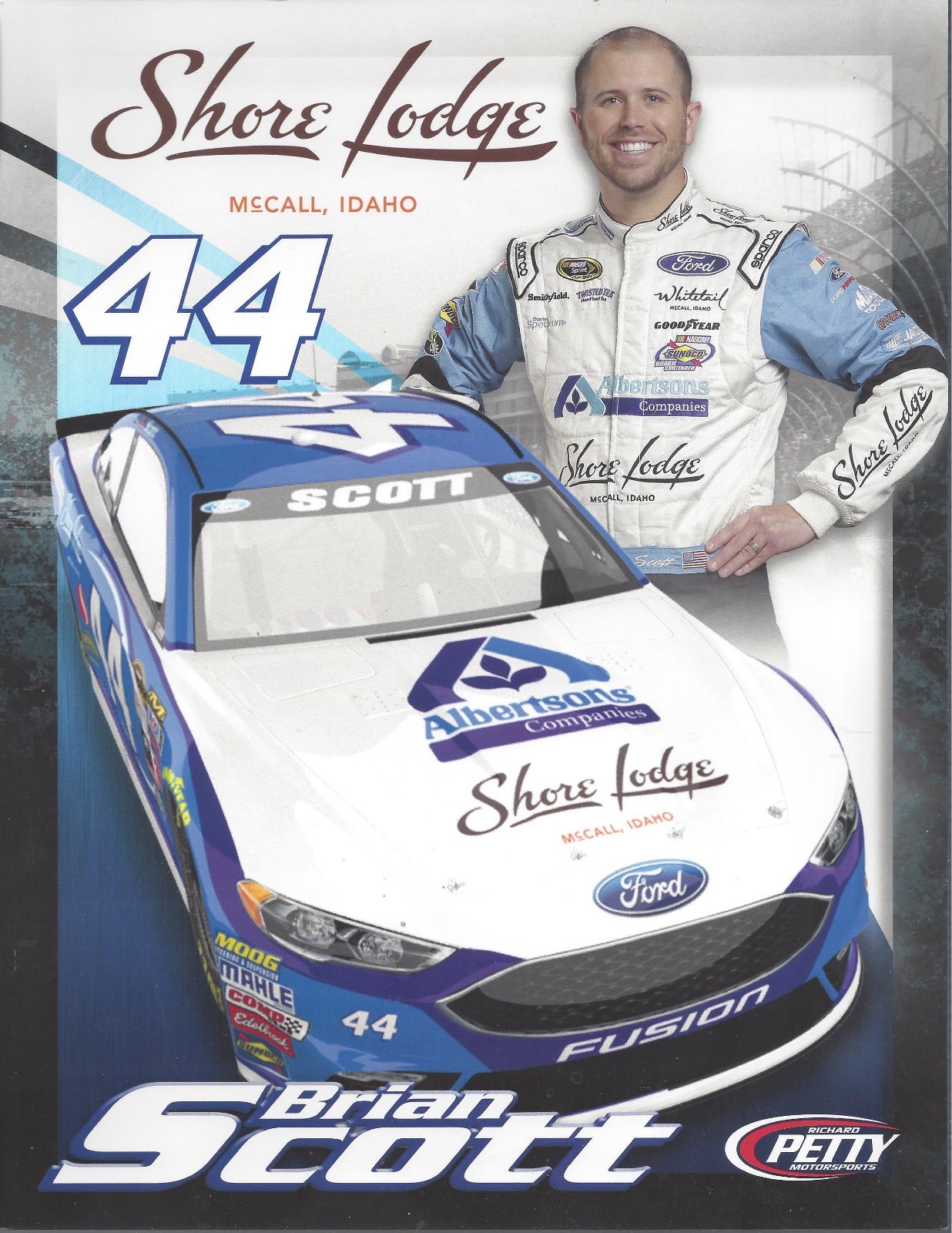 2016 BRIAN SCOTT "SHORE LODGE" #44 NASCAR SPRINT CUP POSTCARD | eBay