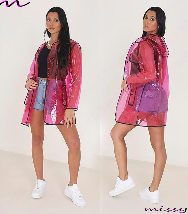 NEW Ladies WATERPROOF COAT Festival Transparent Rain Mac Jacket SIZE ...
