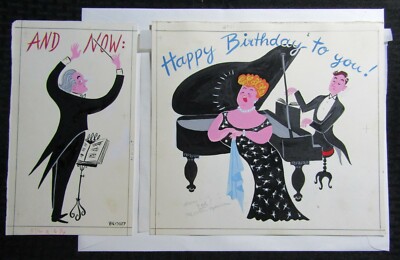 BIRTHDAY Conductor Opera Singer & Pianist 3pcs 11x10" Greeting Card Art ...