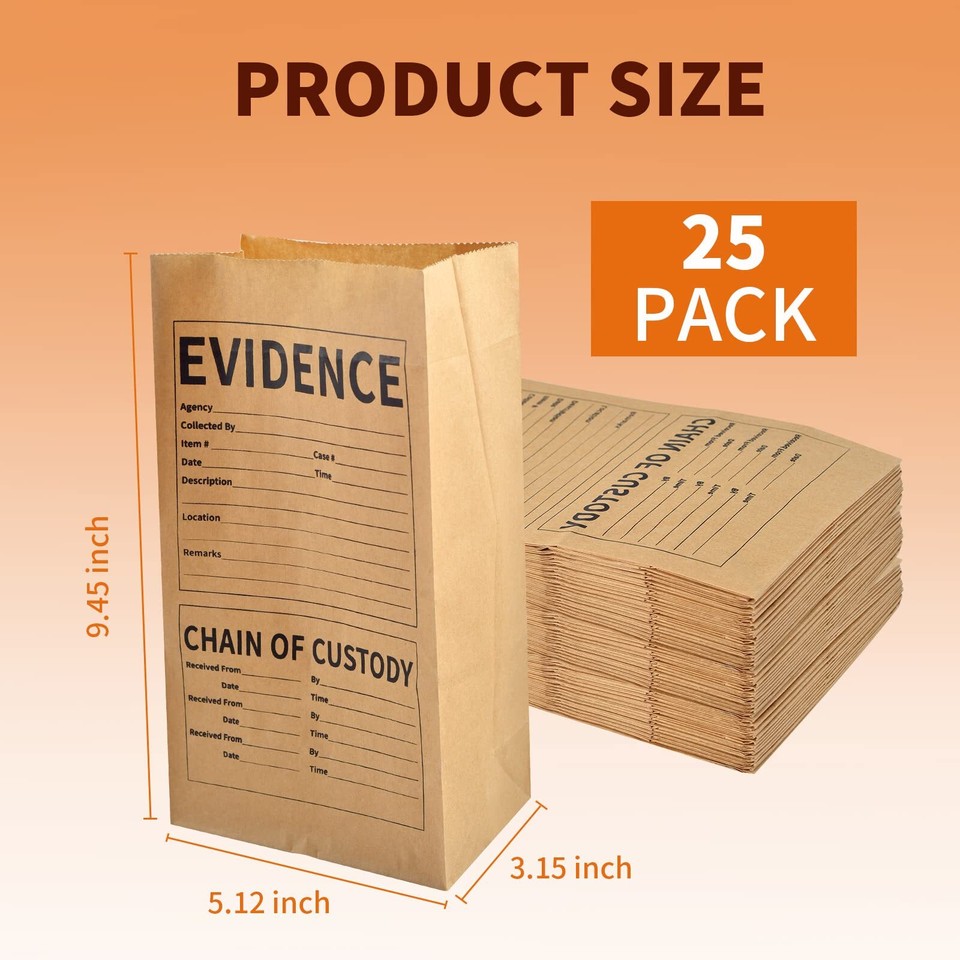 25 Pack Paper Evidence Bags 9.45 * 5 * 3 inch Crime Scene Paper ...